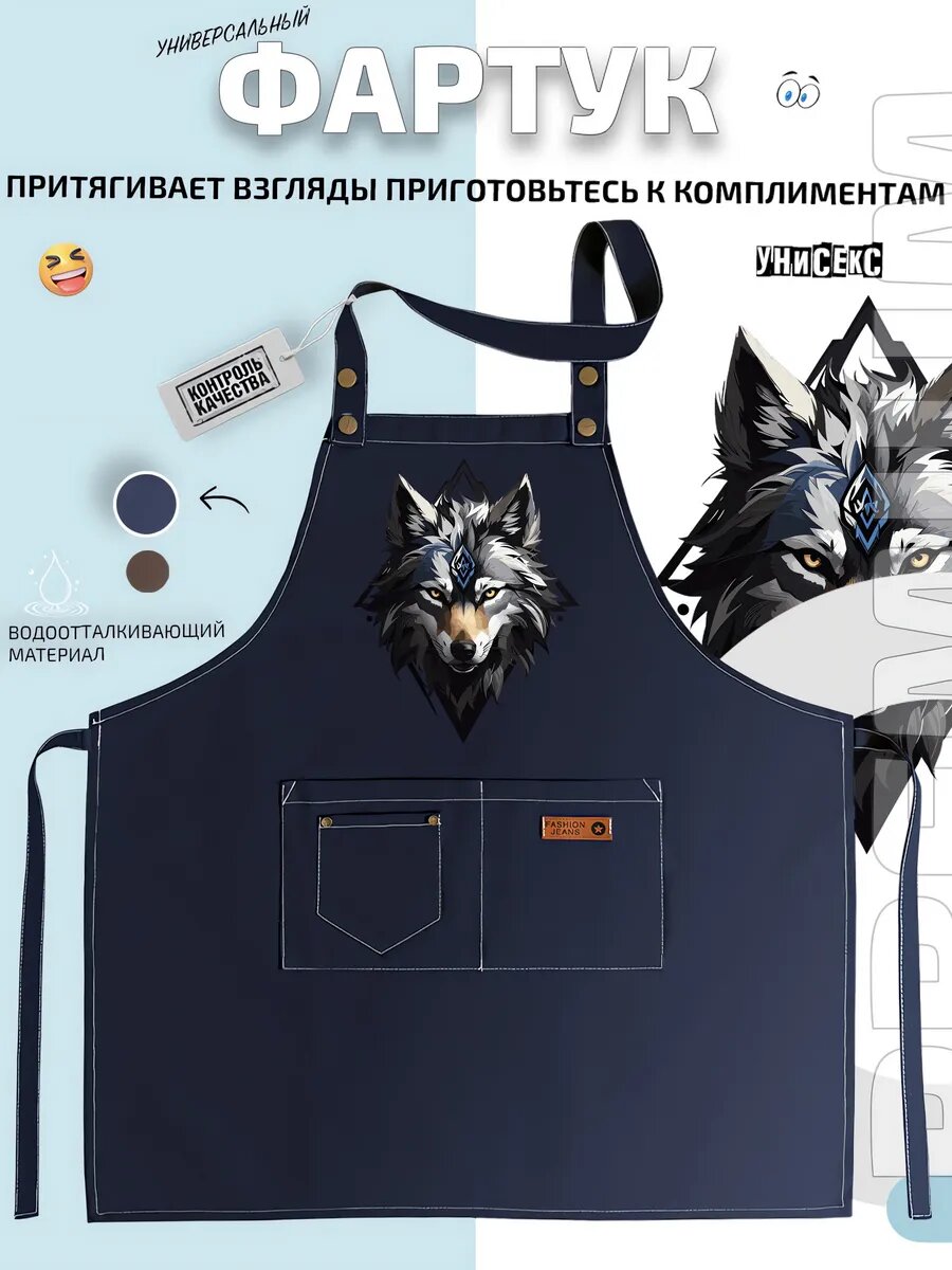 Фартук Хаски Husky аниме волк знак на лбу кухонный с принтом универсальный