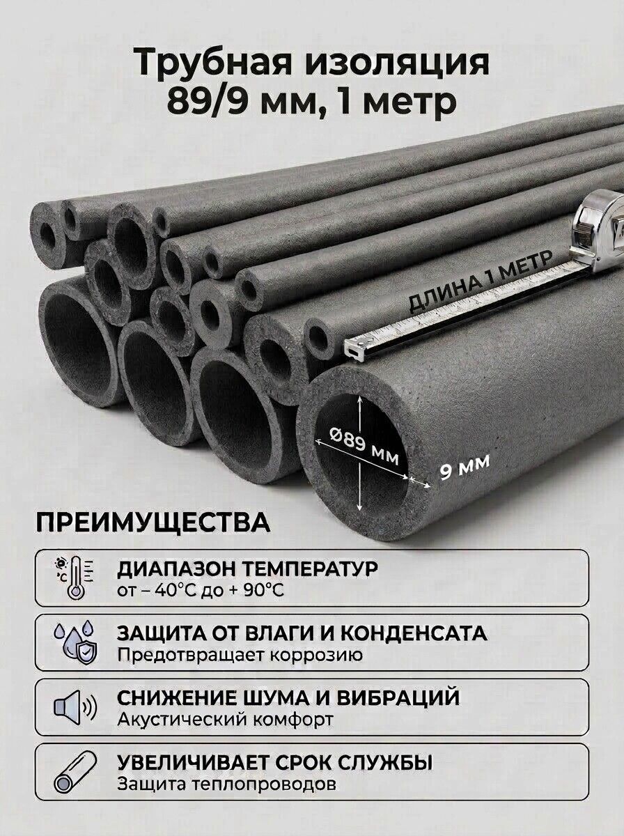 Утеплитель для труб 89/9 мм, длина 1 м, вспененный полиэтилен Теплоизоляция для труб