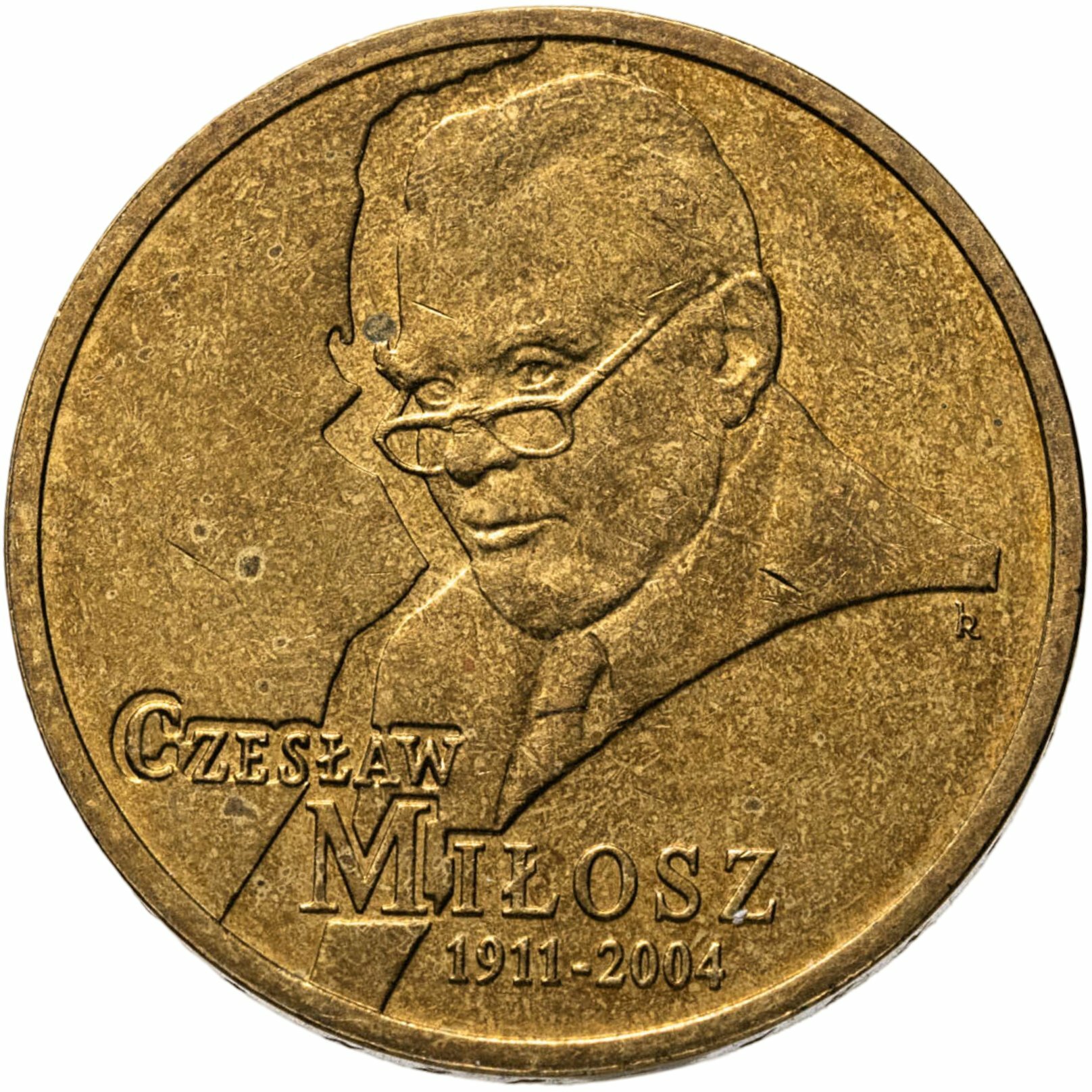 Польша 2 злотых 2011 "100 лет со дня рождения Чеслава Милоша", Латунь, в сохранности AU