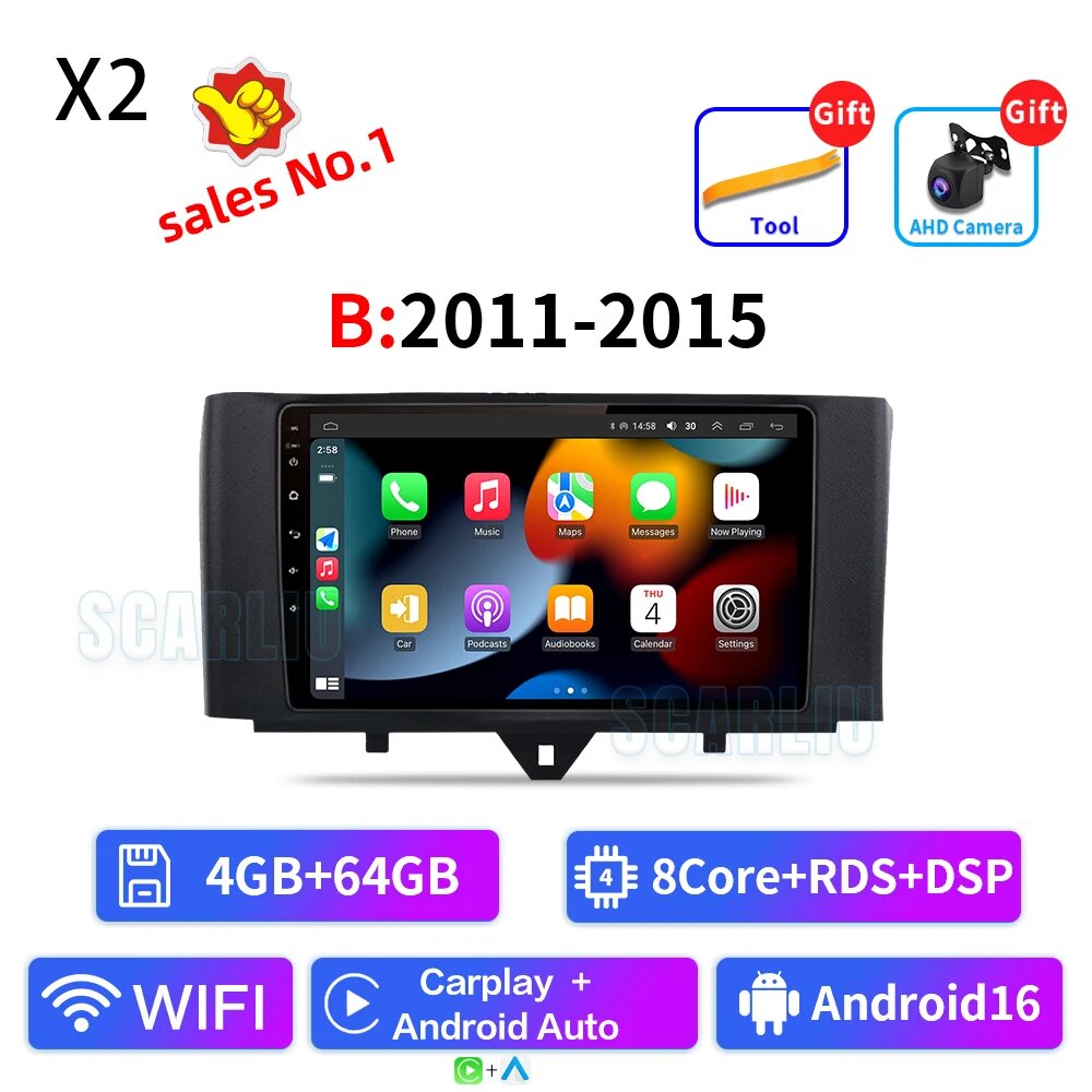 Для Smart Fortwo 451 2005-2010 2010-2015 Мультимедийная GPS-навигация DSP RDS 4G SWC X2 (4GB 64GB) B