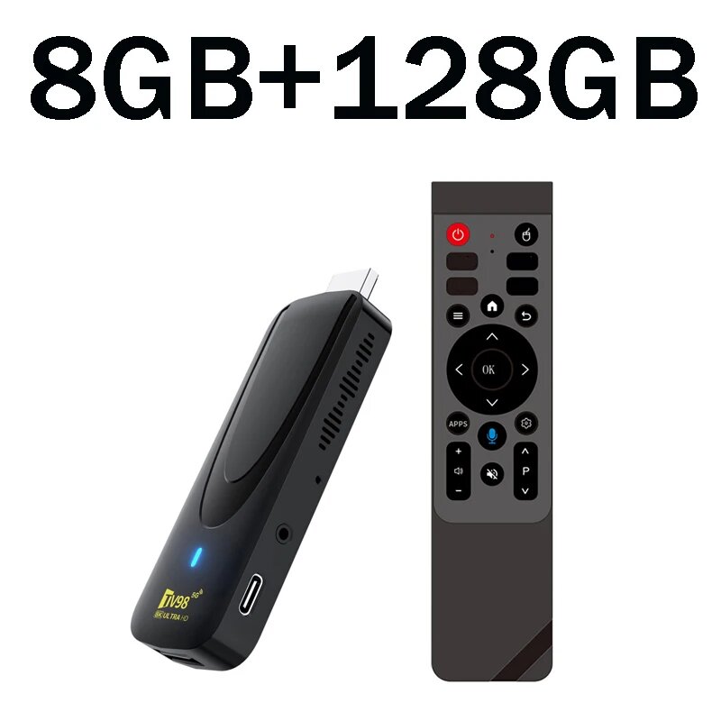 ТВ-приставка HD 8K 4K 1080P Rockchip RK3518 WiFi 5G 4G TV98 Android 14 BT5 с голосовым пультом, 8 ГБ ОЗУ, 128 ГБ ПЗУ, Smart Streaming Media Player IPTV