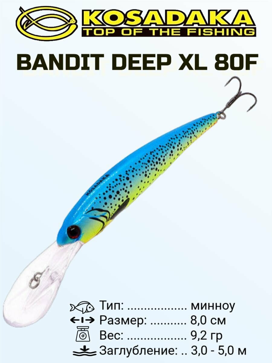 Воблер Kosadaka Bandit Deep XL 80F, плав. 80мм 9,2г 3-5м цв. CLN