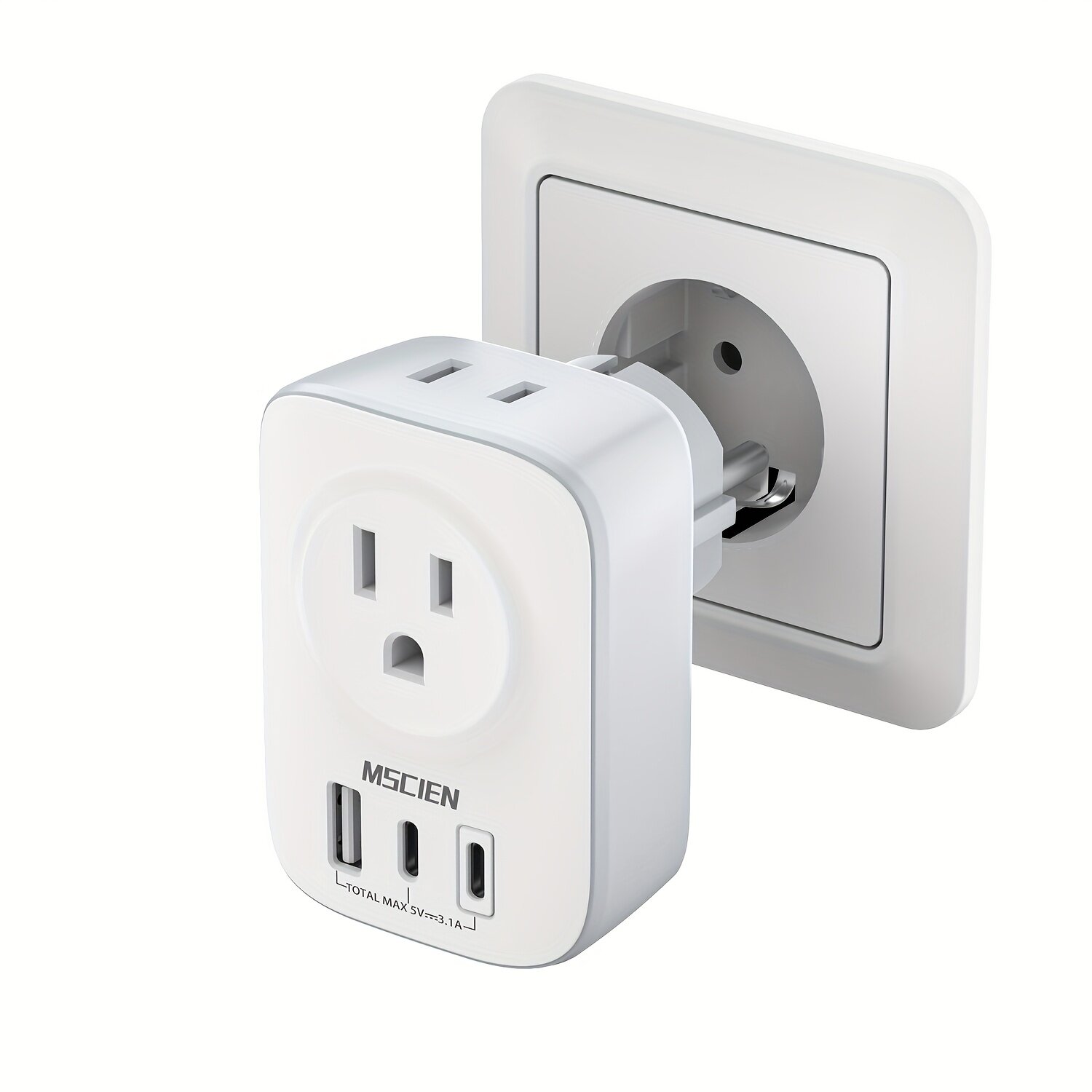 Универсальный сетевой адаптер для путешествий с 3 портами USB (2x USB-C и 1x стандартный USB), поддержка напряжения 110–220 В, модель YQ-GA-3U
