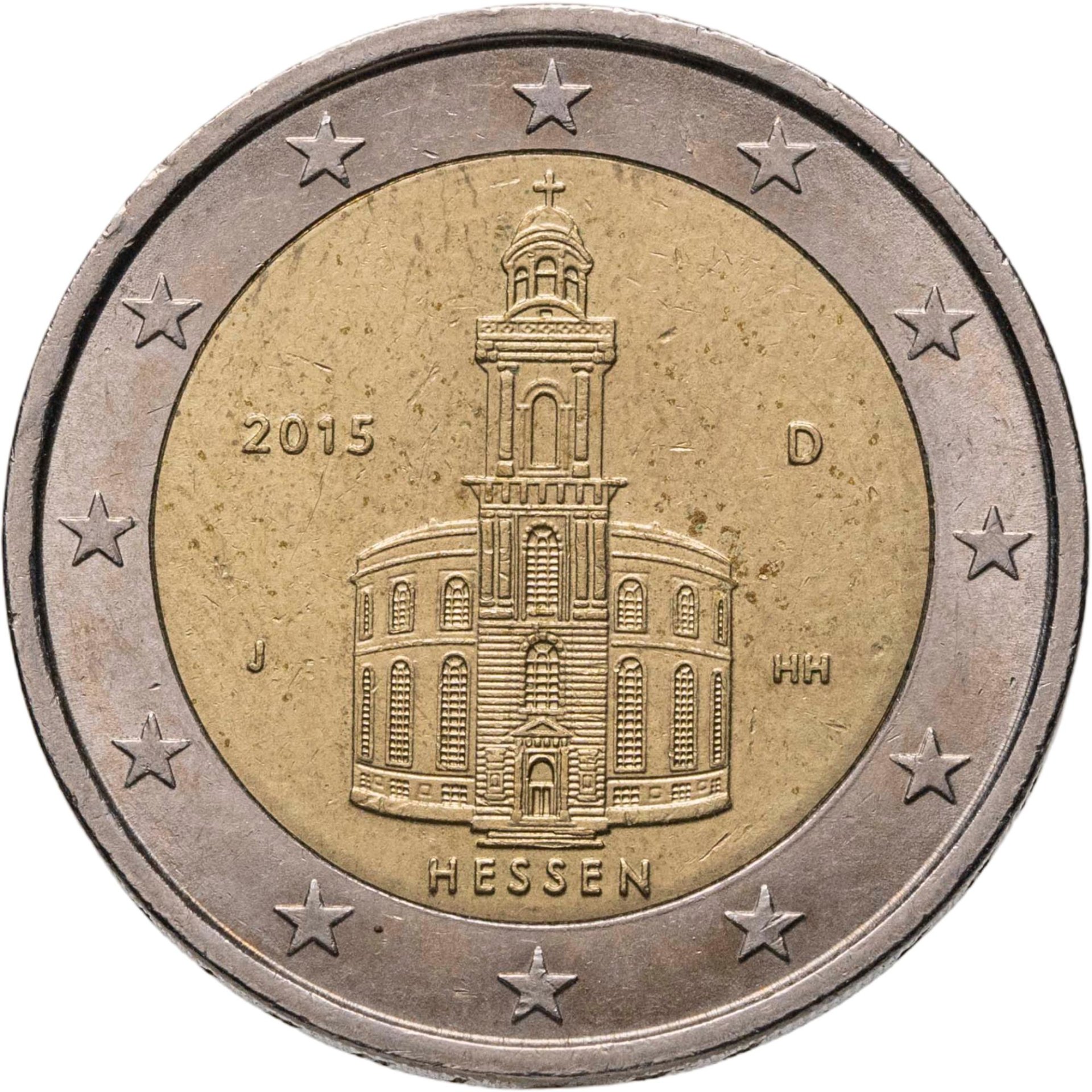 Германия 2 евро euro 2015 D Федеральные земли Германии - Церковь Св Павла во Франкфурт-на-Майне, Гессен знак монетного двора: "D" - Мюнхен, Биметалл