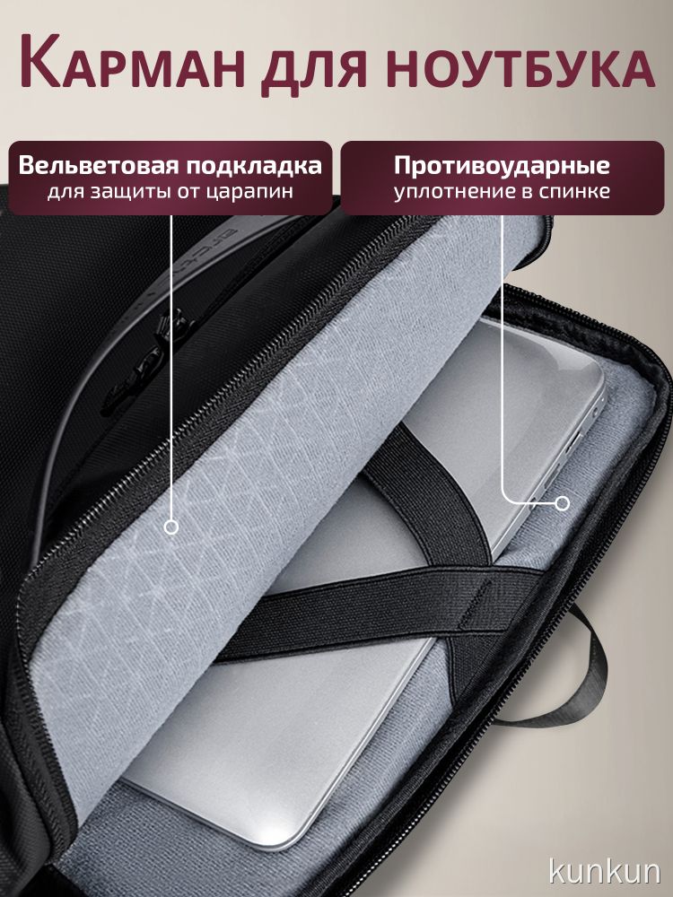 Рюкзак Chantria черный для ноутбука 15.6 дюймов, вместимость 9 литров, для офиса, сумка — фото 1