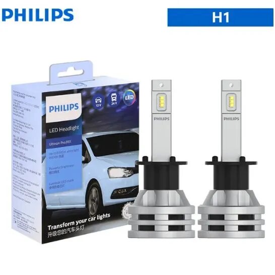 Philips Лампа автомобильная H1, арт. LED H1 H3 H4 H7 H11 HB3 HB4 HIR2 Ultinon Pro3101 12 В 24 В 6000K Ярко -белые светодиодные светодиоды