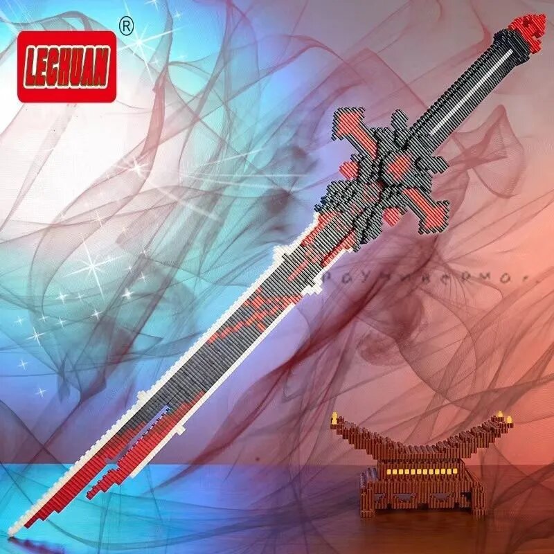 Конструктор LECHUAN Меч из пластика, 60 см, черный с красным, для детей от 6 лет, развивающий набор — фото 1
