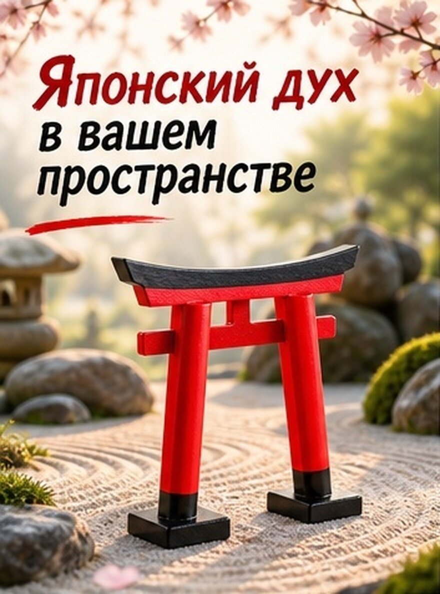 Японская деревянная фигурка тории красного цвета для домашнего декора