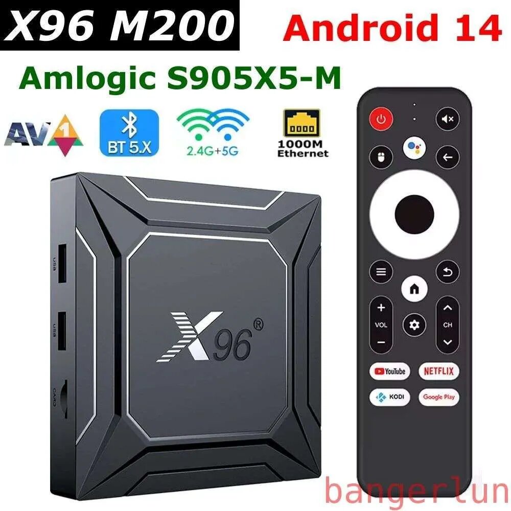 Android 14 Телевизионная коробка X96 M200 4GB 64 ГБ Кристалл Утро S905X5M Локальная сеть AV1 BT5.0 5G Двойная приставка WiFi