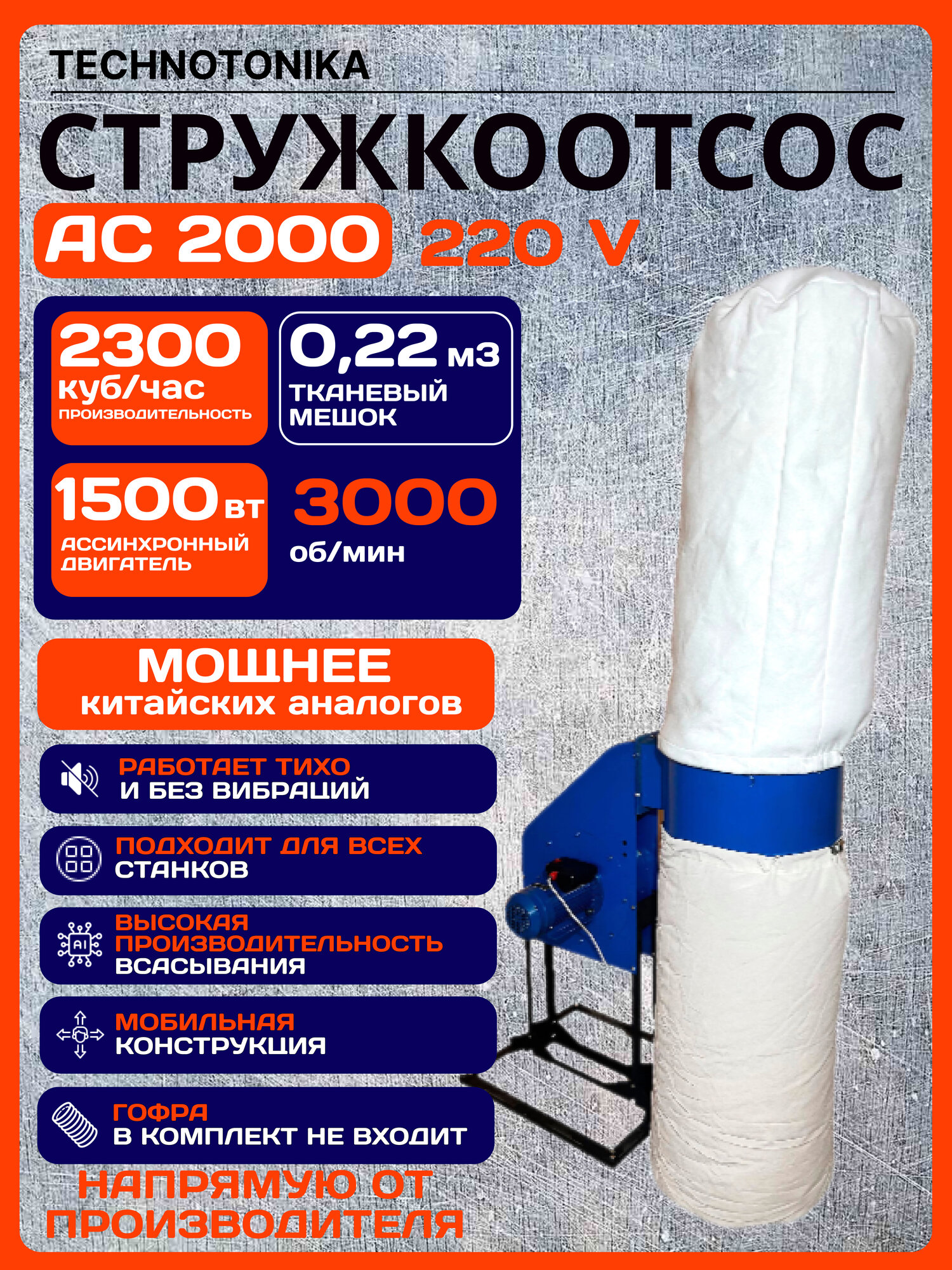 Вытяжная установка (стружкоотсос) TECHNOTONIKA АС-2000 1.5 квт 220V