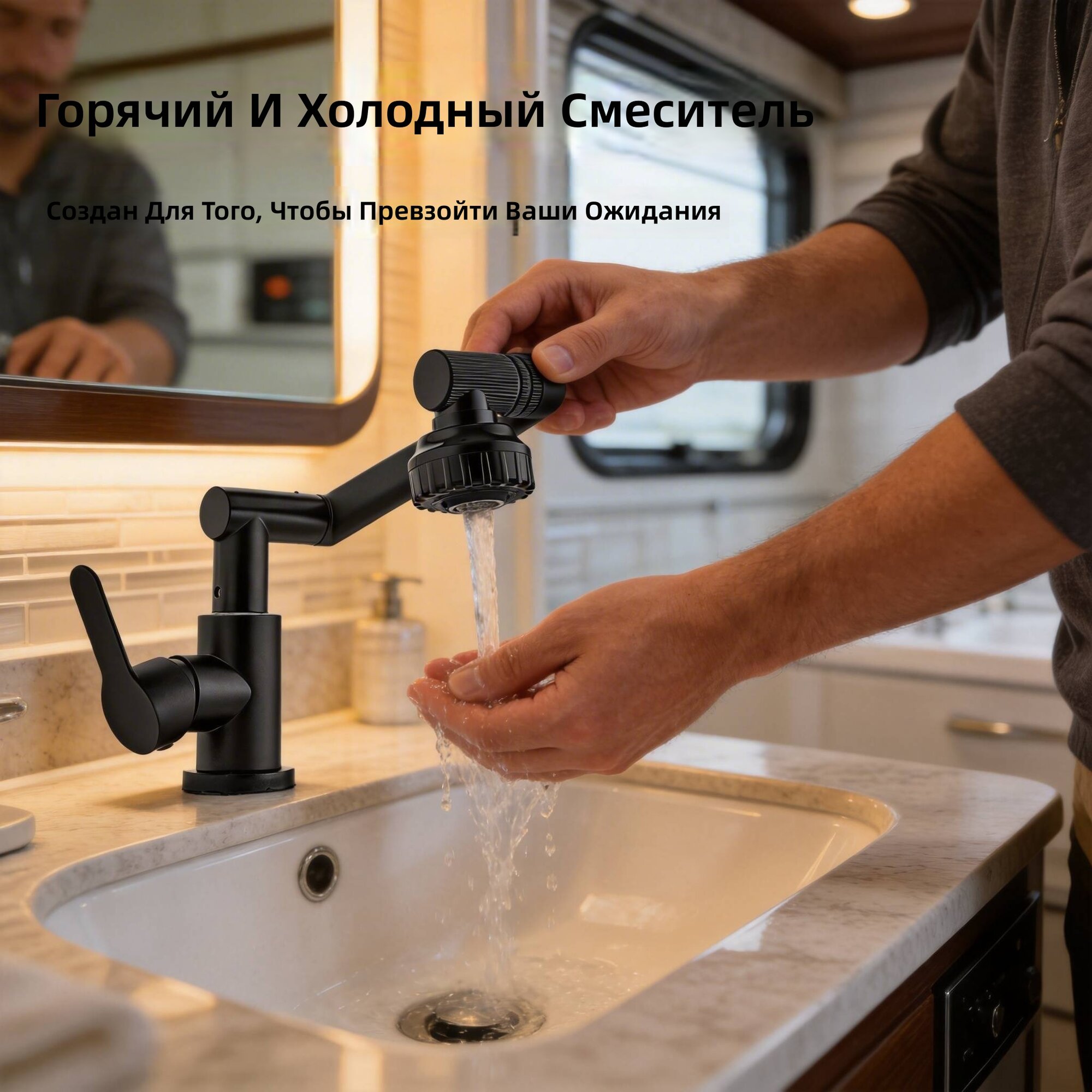 Набор смесителей для ванной комнаты, черный матовый, с поворотным изливом, для установки на столешницу в одно отверстие, смешивание горячей и холодной воды, экономичный расход, корпус из АБС-пластика