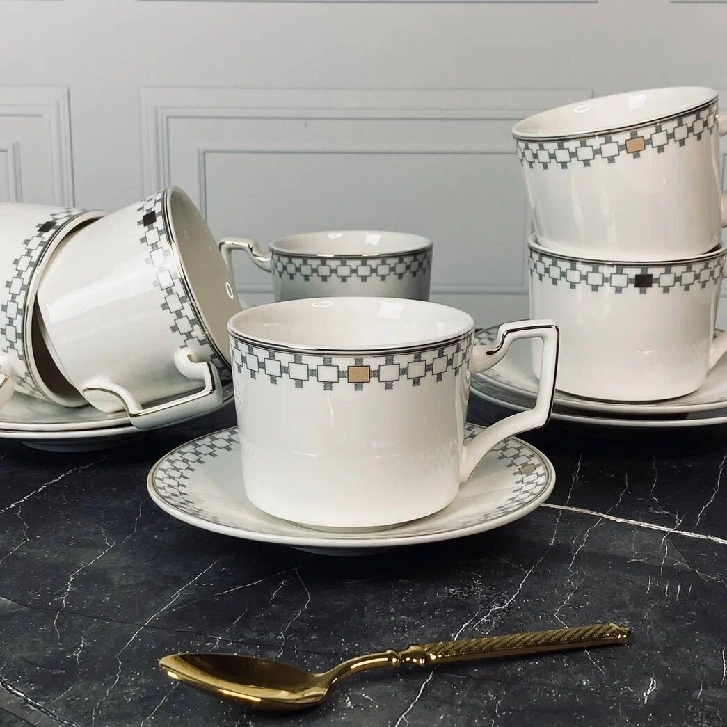 Кофейный набор на 6 персон 12 предметов LENARDI Collection чашки 130мл, блюдца, фарфор