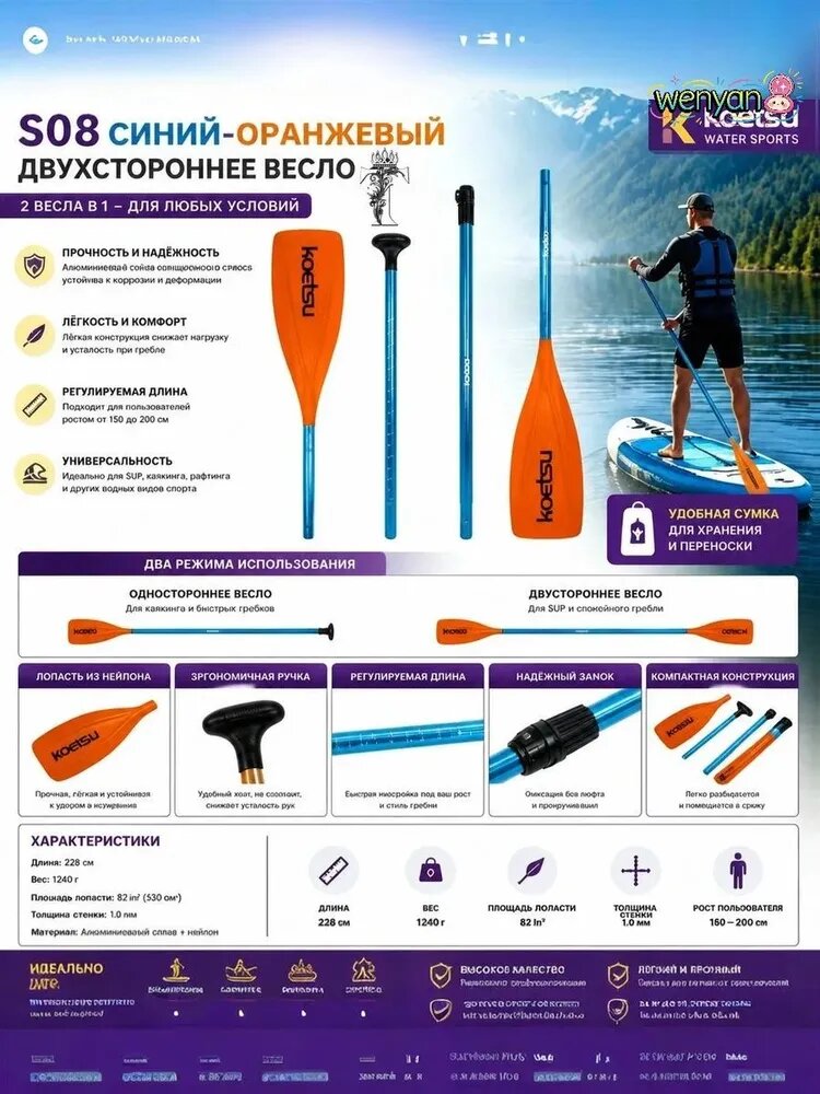 Весло для каяка, байдарки