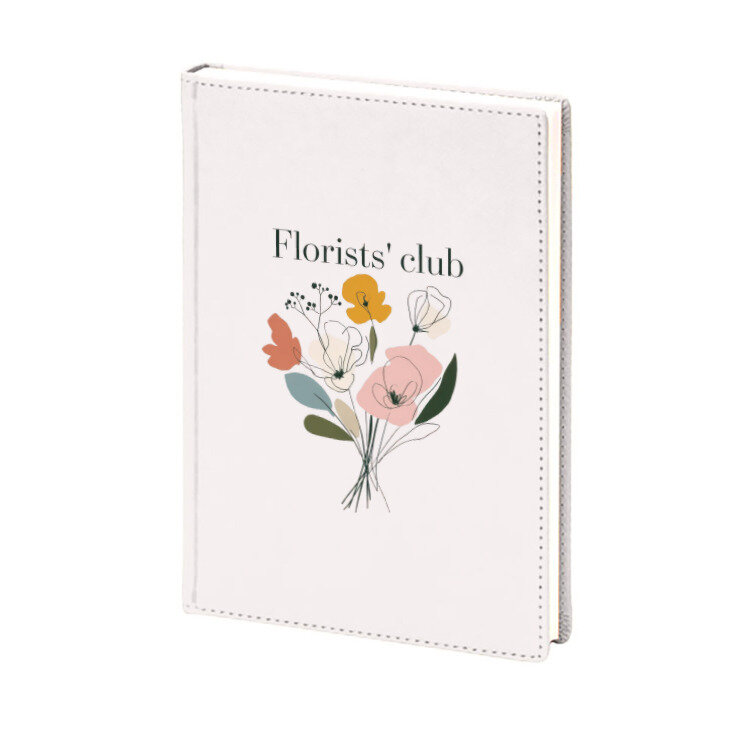 Ежедневник «Florists club, подарок флористу, цветочный букет» (белый)