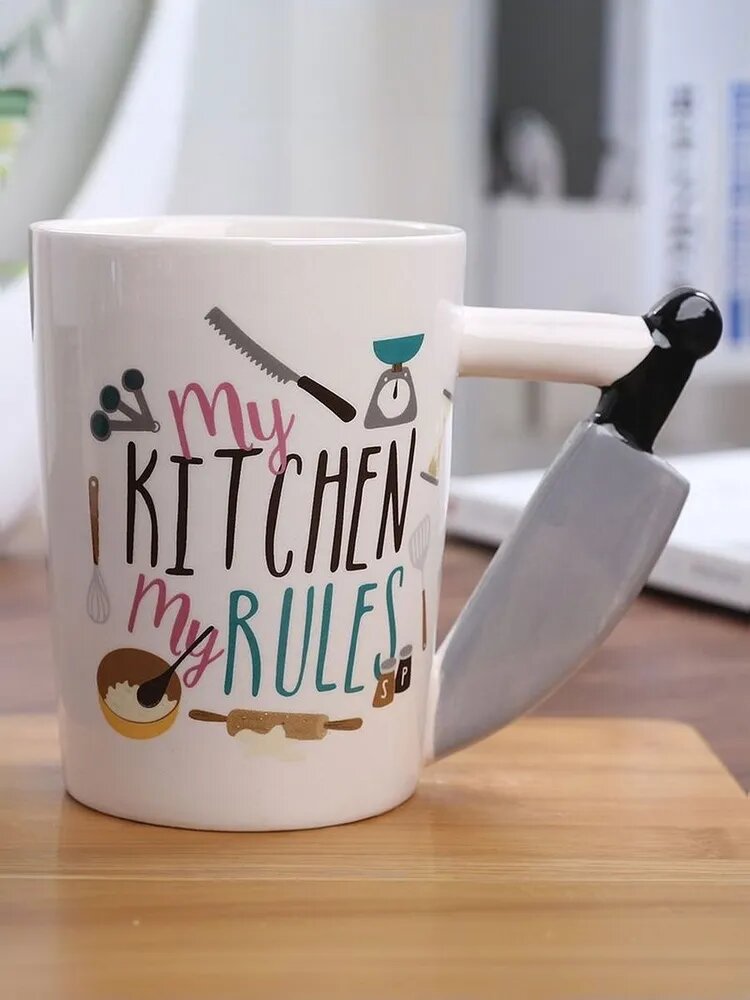 Кружка 400 мл "My Kitchen My Rules" с ручкой в виде ножа, керамическая, 1 шт