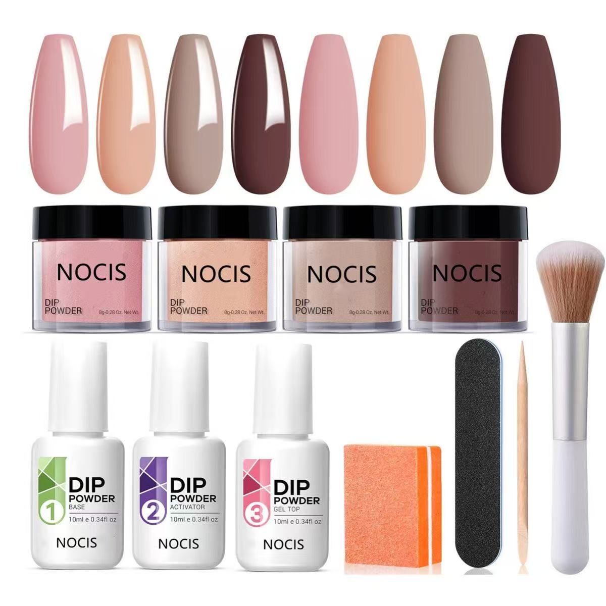 Набор сухого маникюра Dip Powder NOCIS, система без УФ-лампы, база, активатор, топ и пигментная пыль, инструменты в комплекте