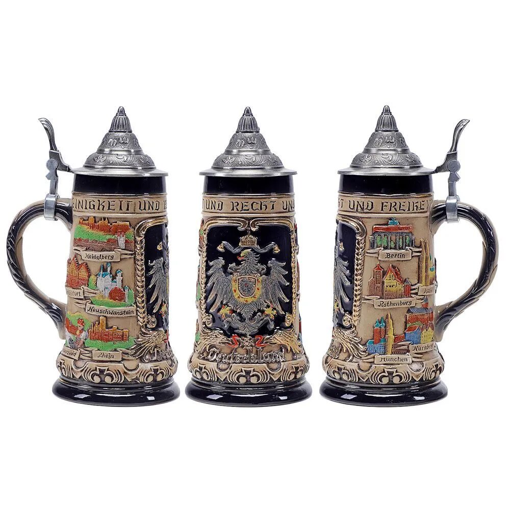 Пивная кружка SL-XE20-BA Германия, керамика, 600 мл, 1 шт с крышкой и ручкой