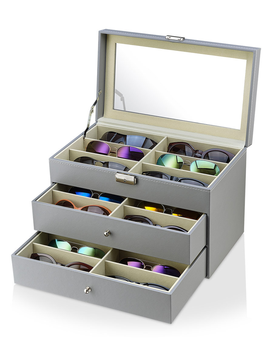 Шкатулка для очков / Коробка для хранения дома / Шкатулка для часов / Футляр для украшений и мелочей Glasser-18-grey
