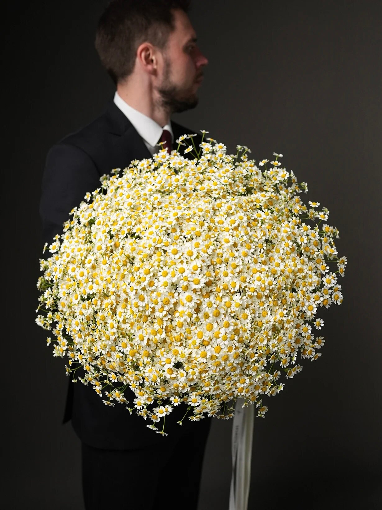 Летний букет "Голландия", из 45 полевых ромашек под ленту, высота 50 см