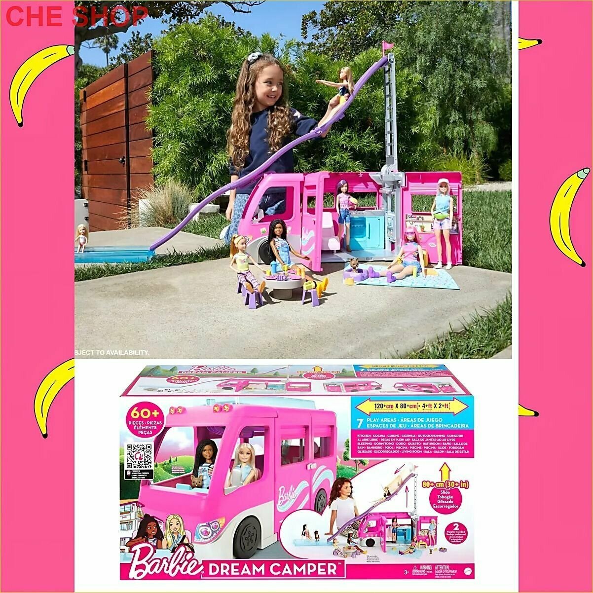 Barbie Camper, Барби набор Автобус мечты с 60 аксессуарами, с горкой