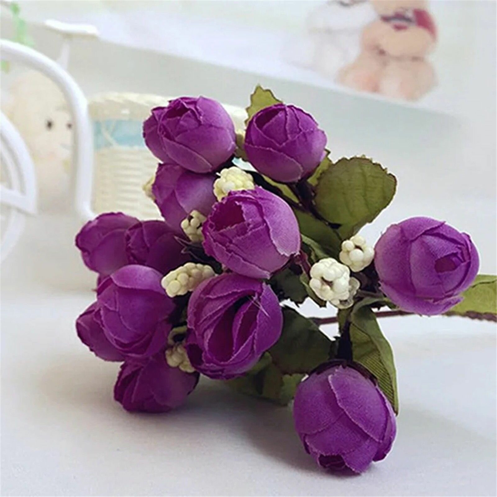 Искусственные розы из ткани для декора осеннего интерьера, 15 цветков на ветке, фиолетовый, для дома или свадьбы