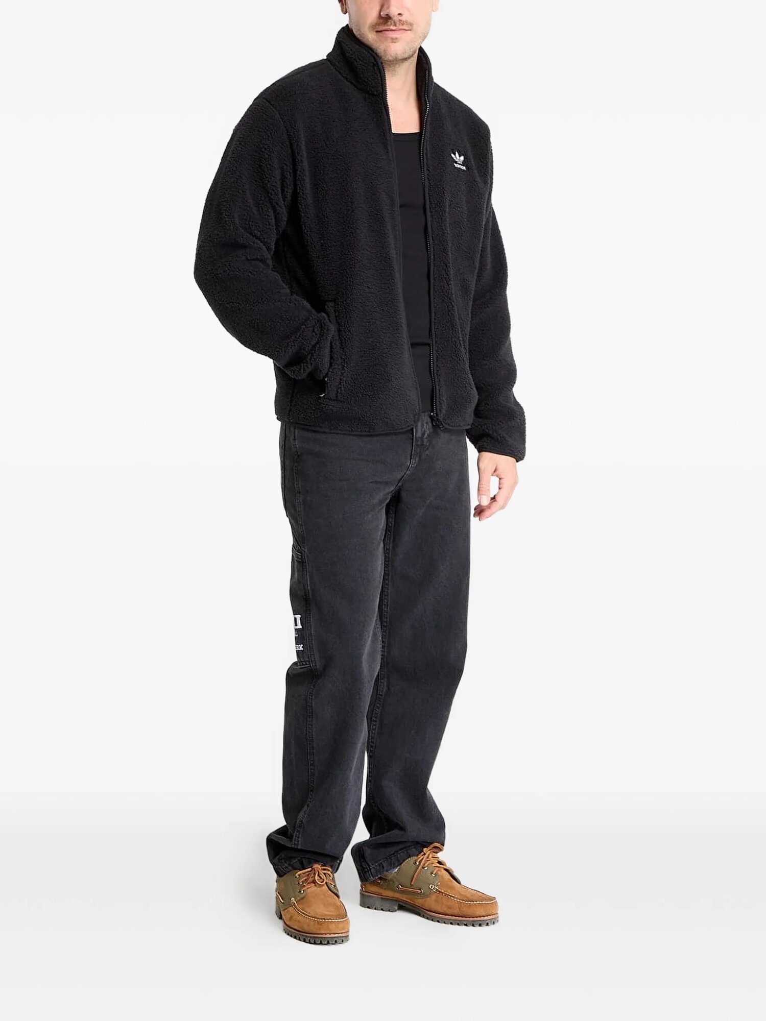 Свитер adidas Trefoil Essentials Teddy Fleece, размер 46 GER, , черный — фото 1