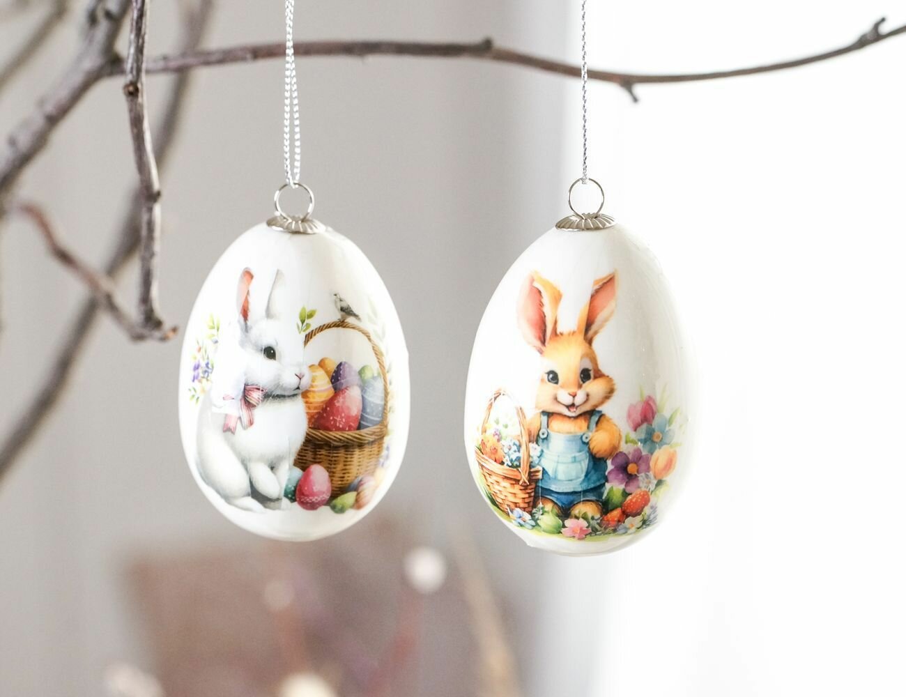 Декоративные пасхальные яйца кролики - ушастые друзья, 7 см, 2 шт, Koopman International APF807020-1