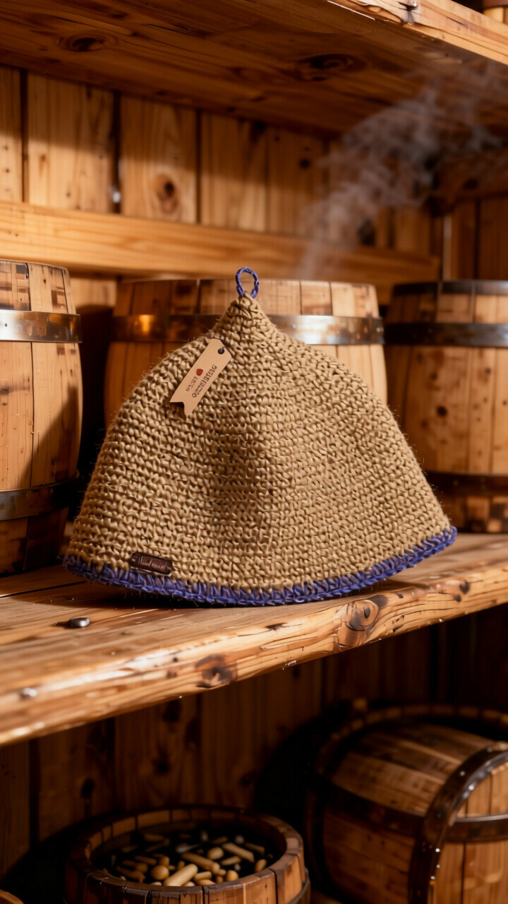 ЭКО Шапка для бани натуральный джут вязаная, ручная работа