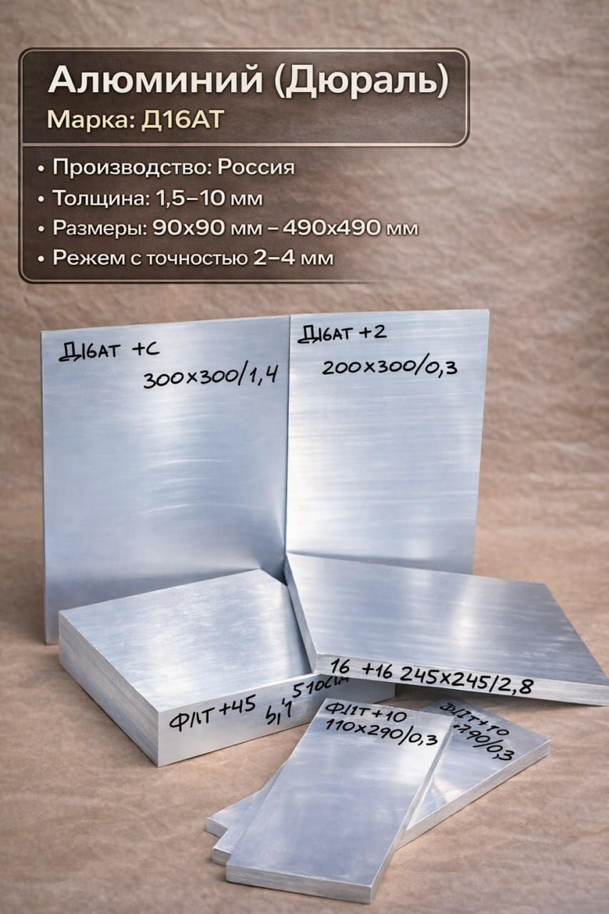 Алюминий(Дюраль) Лист Д16АТ толщиной 10мм 50х50мм