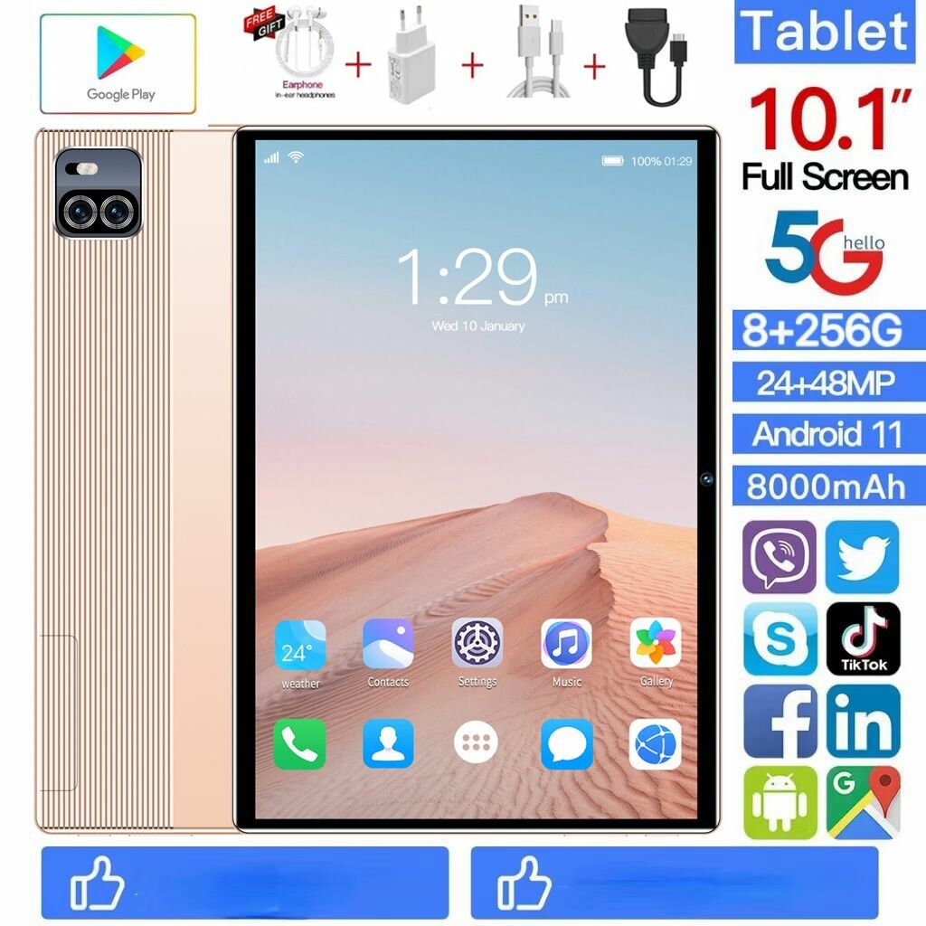 Планшетный ПК 11OPRO 10,1-дюймовый планшет игровой 8GB RAM 256GB ROM золото