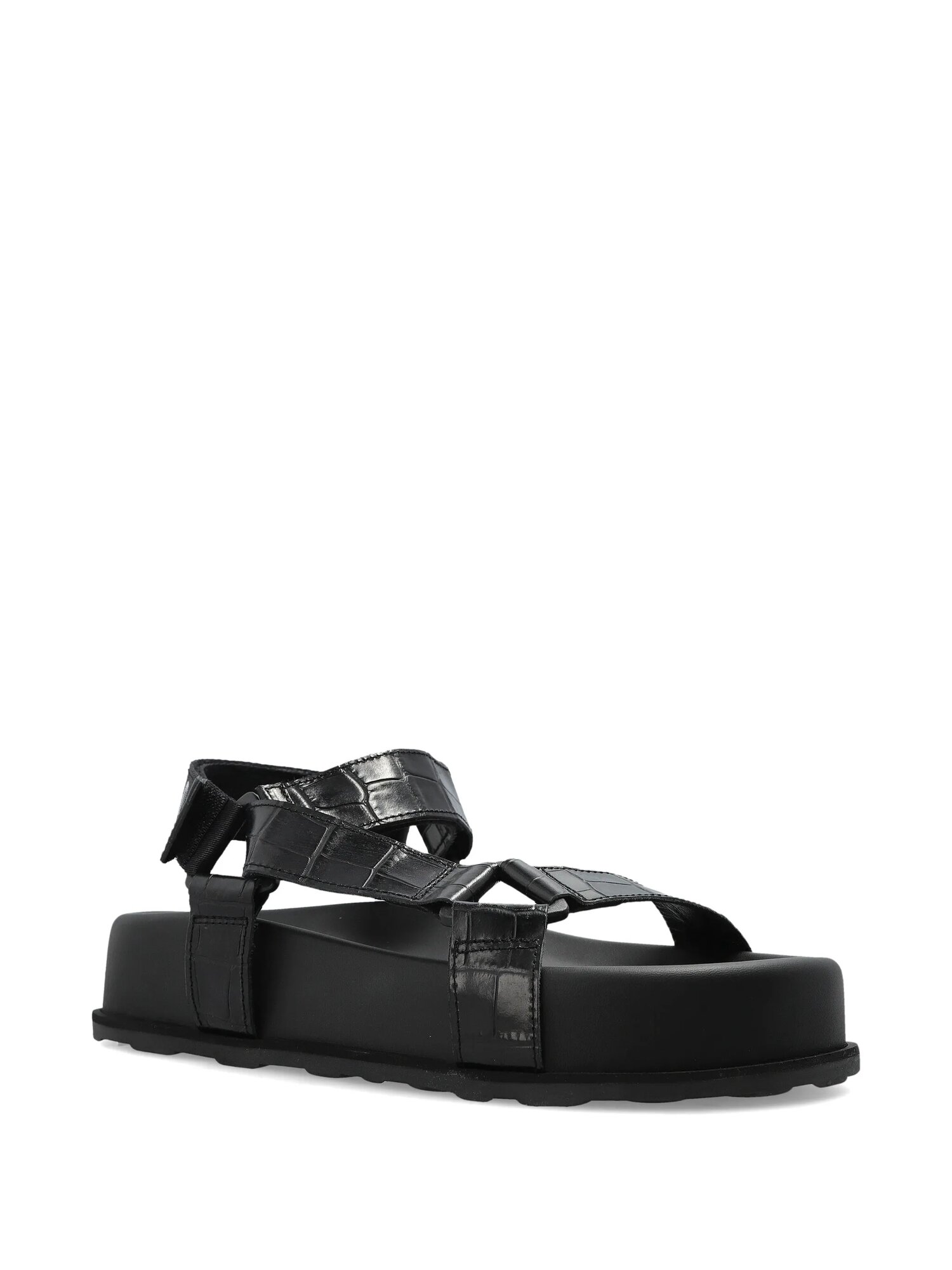 Босоножки MOSCHINO Crocodile-embossed sandals, размер 39, black/black — фото 1