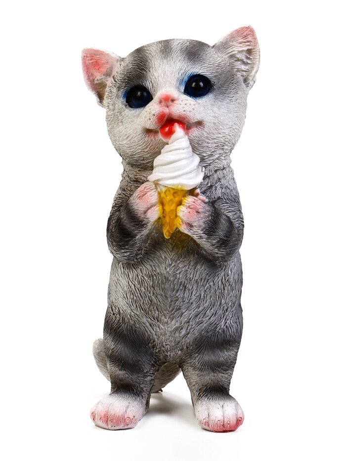 Садовая фигура КНР из полистоуна Котёнок с мороженым, 19х11х7 см