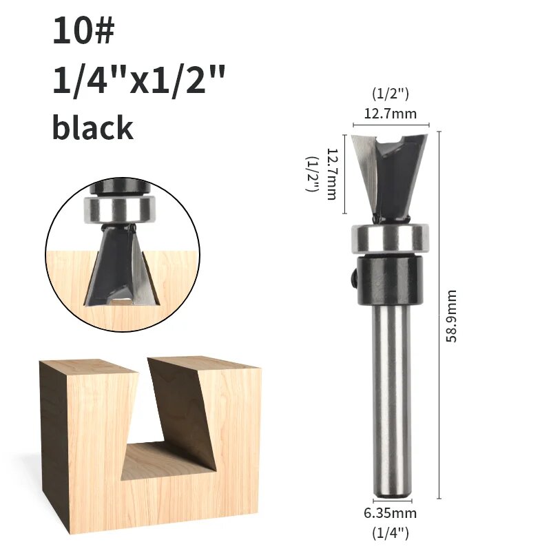 Твердосплавные фрезы "ласточкин хвост" 6 мм 6,35 мм 8 мм 6.35x12.7 Black