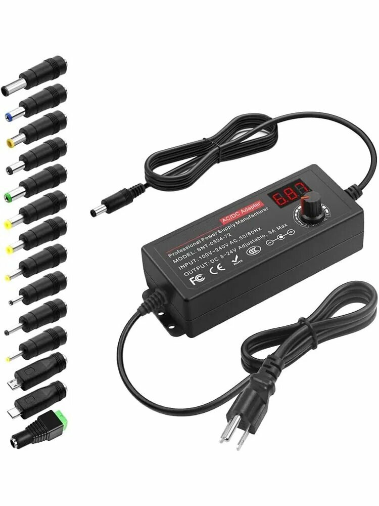 3A 72W блок питания регулируемый DC 3V 24V переменный универсальный переключатель, 100V-240V AC/DC адаптер с вольтметром и напряжением 14 шт. наконечников