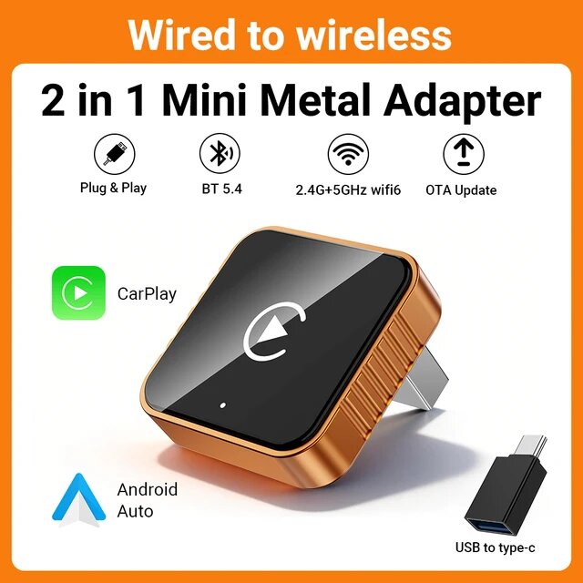 Новый беспроводной адаптер CarPlay 2-в-1 Smart Mini Box 2025 года поддерживает автоматическое подключение через Android Auto, Wi-Fi и Bluetooth и подходит для автомобилей Toyota, Volvo, Mercedes-Benz, MG, Kia, Mazda, Ford и других марок.