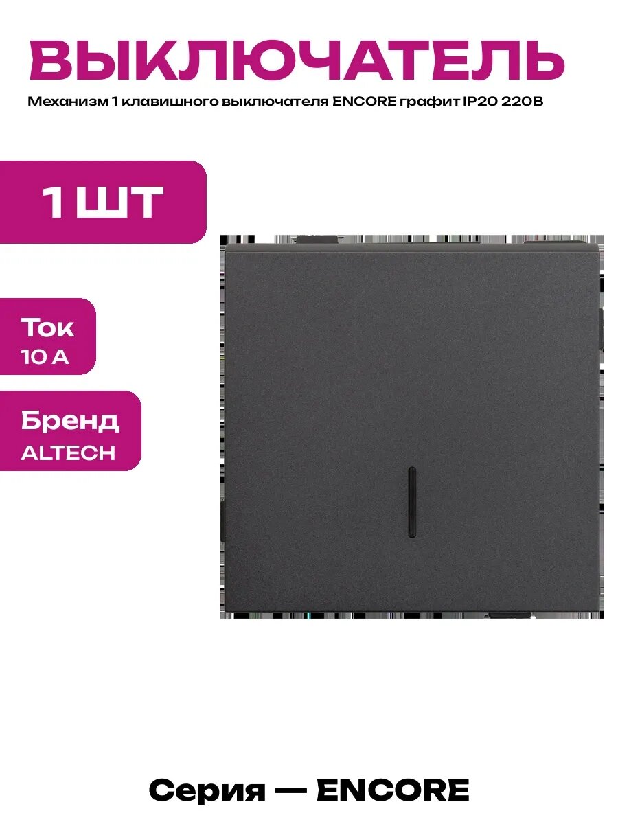 Выключатель одноклавишный с индикацией ENCORE графит 70х70мм