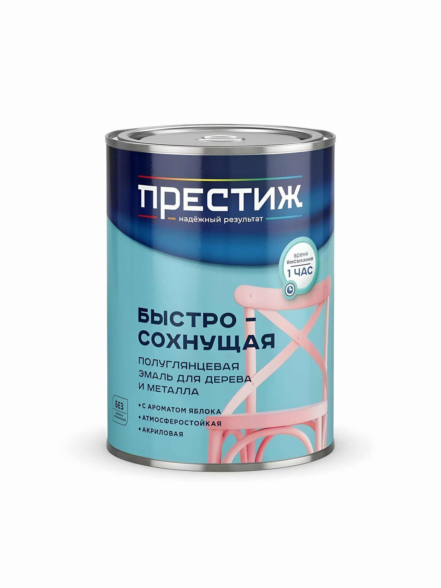 Эмаль акриловая Престиж черная полуглянцевая 0.9 кг с ароматом яблока для дерева и металла, быстросохнущая, атмосферостойкая