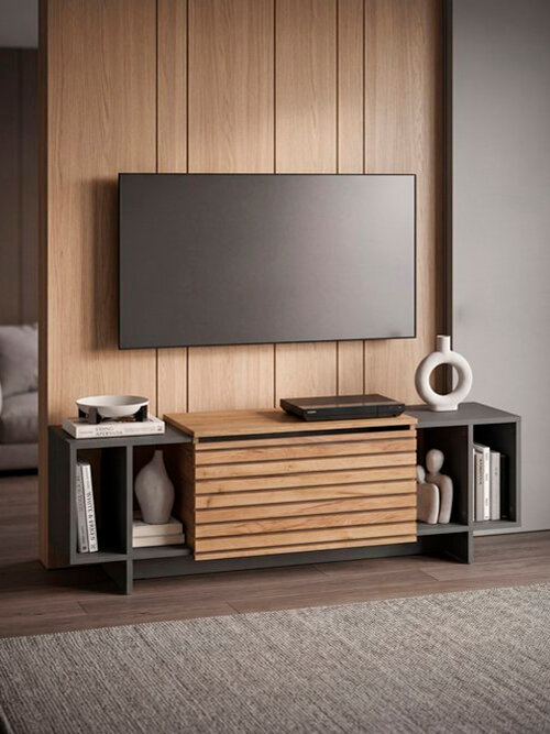 Тумба под телевизор напольная тв "Трамп" графит, 46х32х138 см