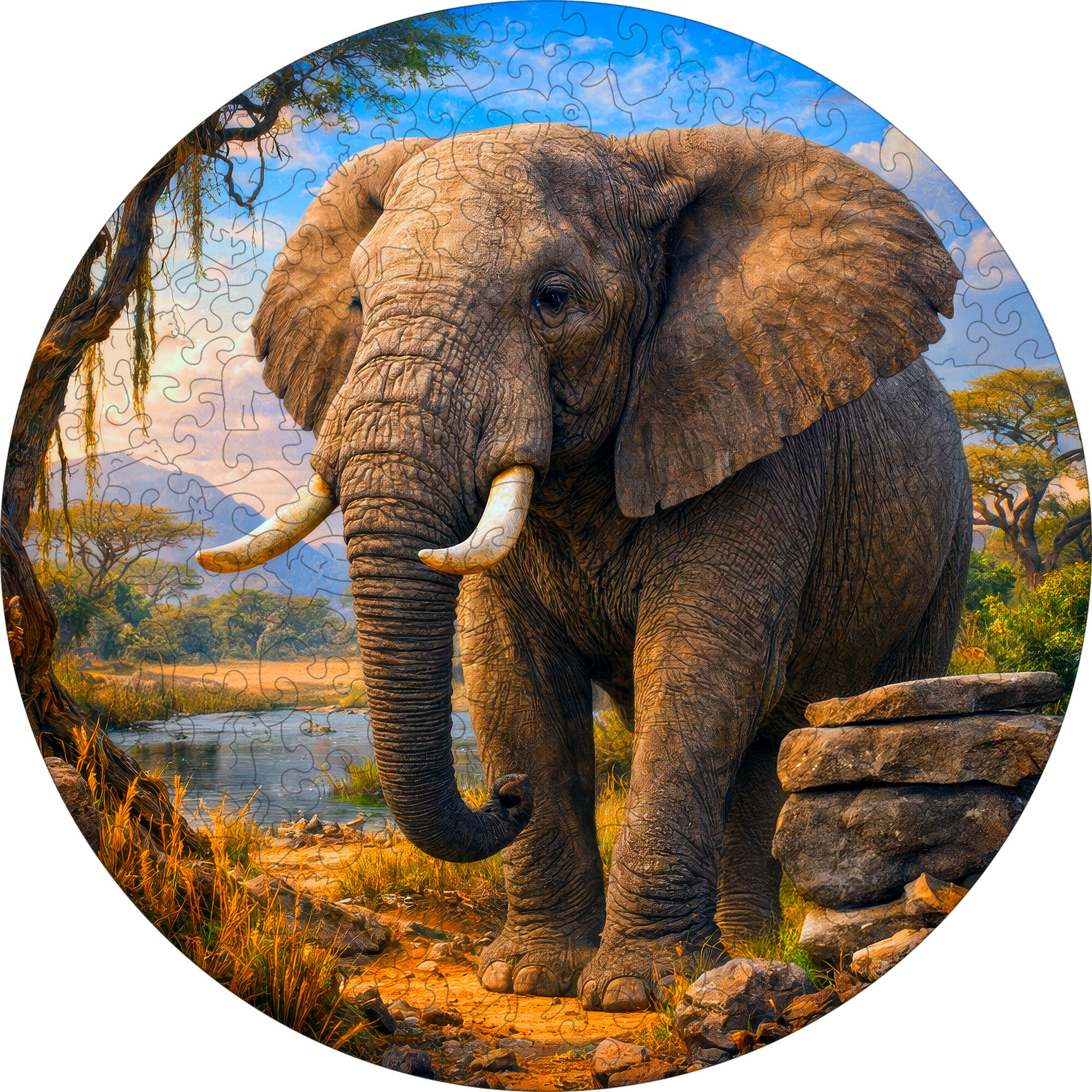 Деревянный пазл "Слон" коллекции "Мир животных" / 30х30см, 216 деталей / Подарок для взрослых и детей