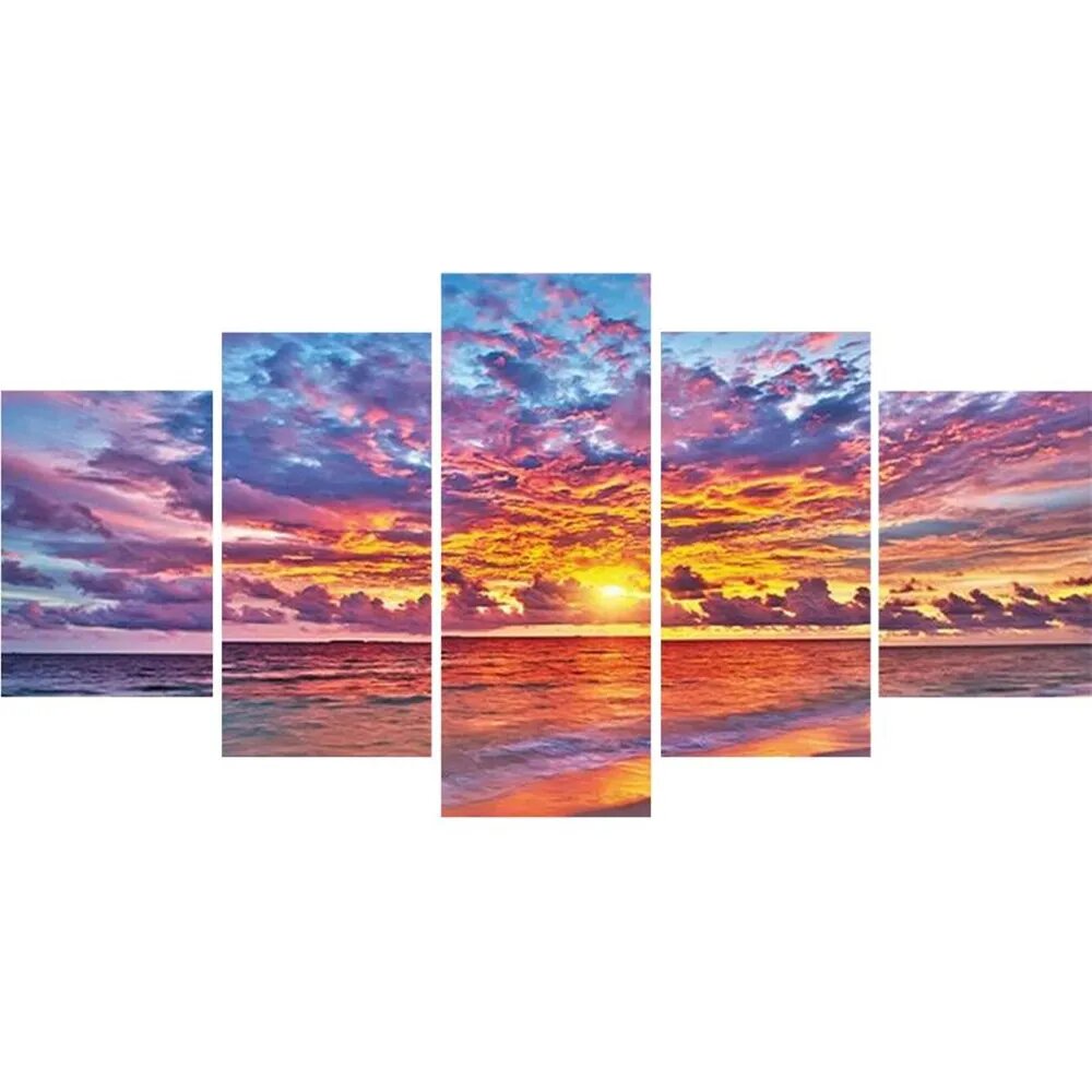 Алмазная мозаика Пейзаж, 103x45 см, круглые стразы, 5D, 5 полотен