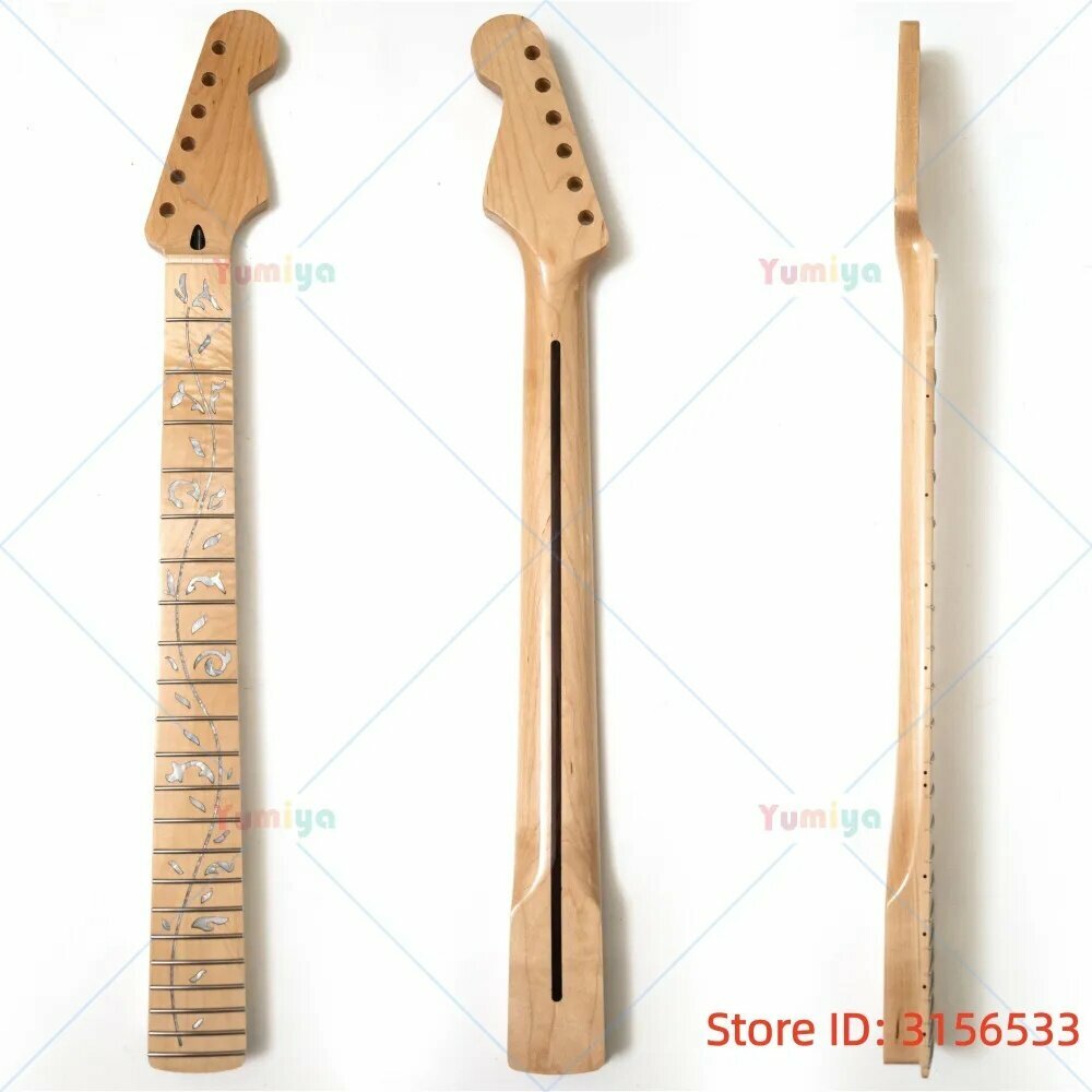 Гриф гитары Stratocaster, 22 лада, Кленовый гриф, инкрустация "Древо жизни", Радиус грифа из нержавеющей стали, 9,5 дюймов, Костяная гайка