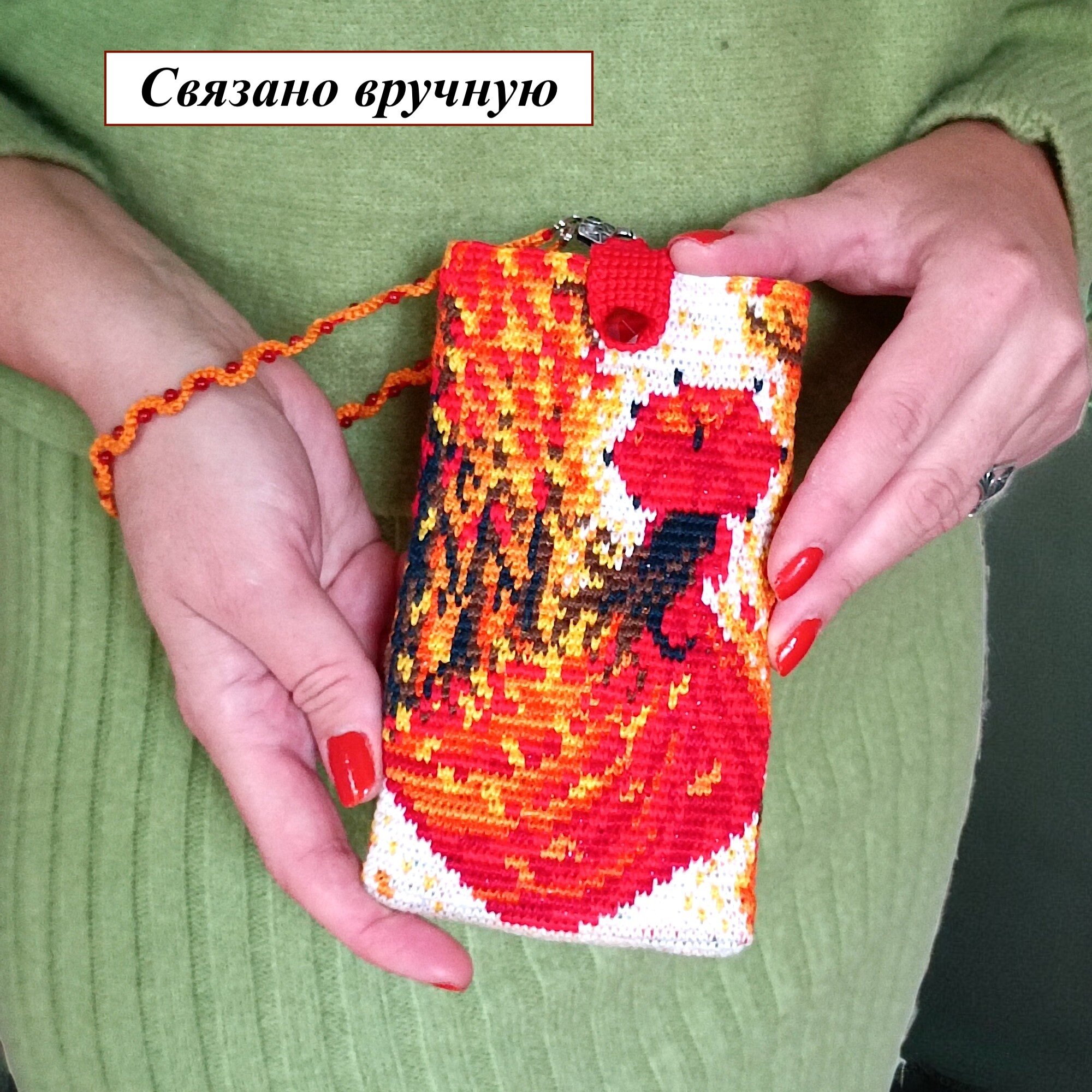 Сумка для телефона женская с рисунком ручной работы с натуральными камнями