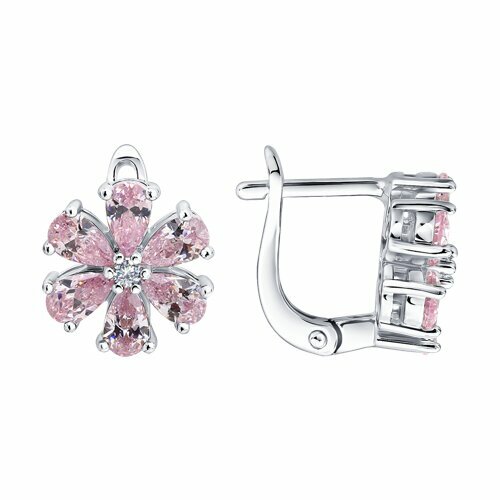 Серьги, серебро, 925 проба, родирование, фианит