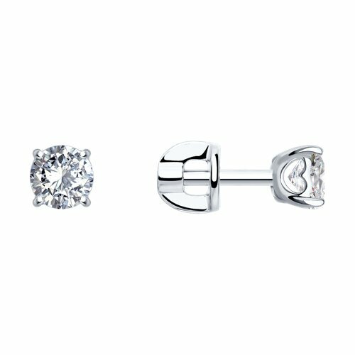 Серьги пусеты, белое золото, 585 проба, фианит