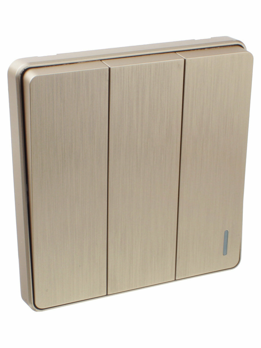 Сетевой выключатель 3 клавиши, с подсветкой 250V 16A, gold