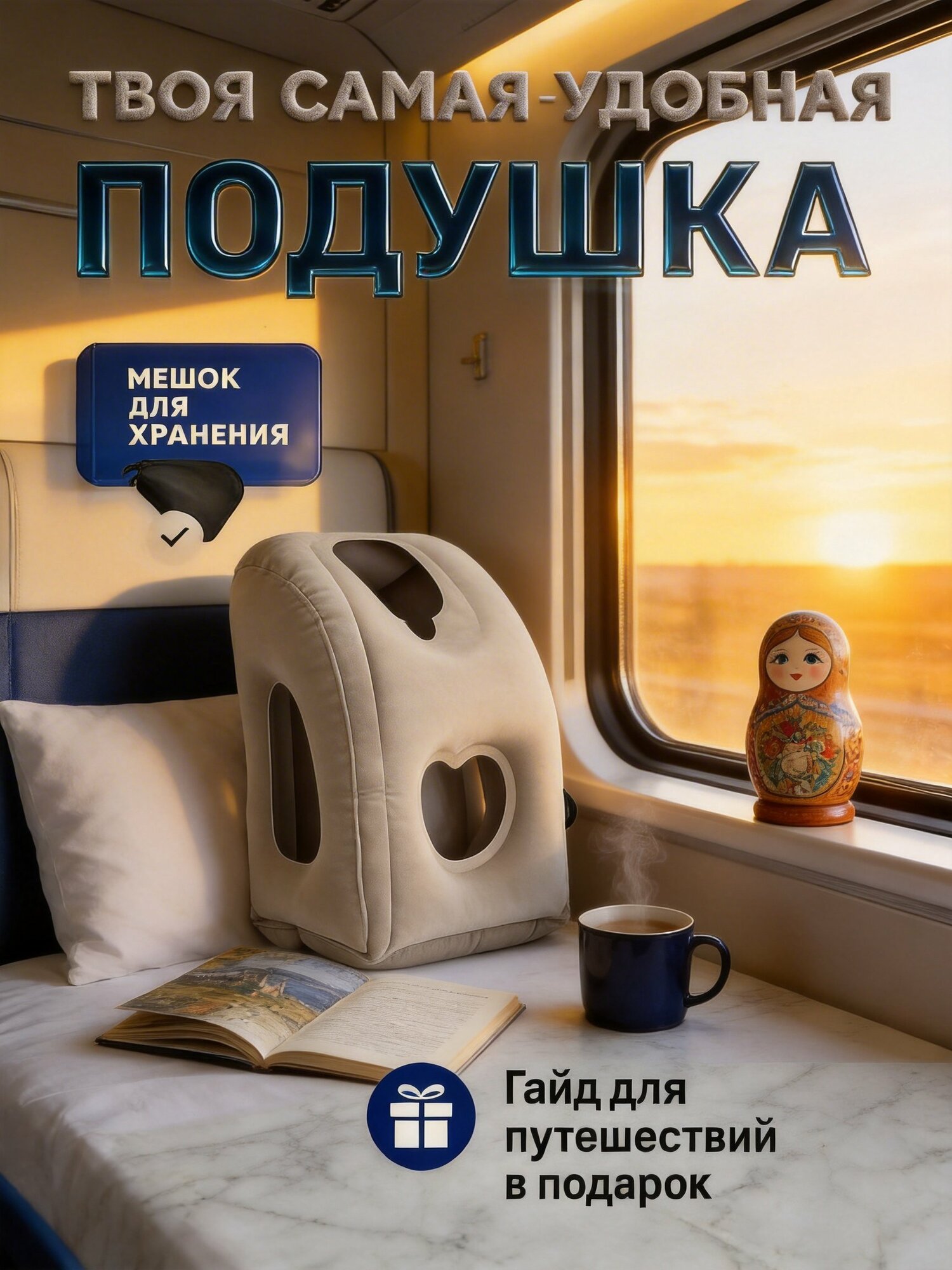 Надувная подушка для путешествий, поддержка шеи в самолете поезде и автомобиле компактная легкая для комфортных поездок