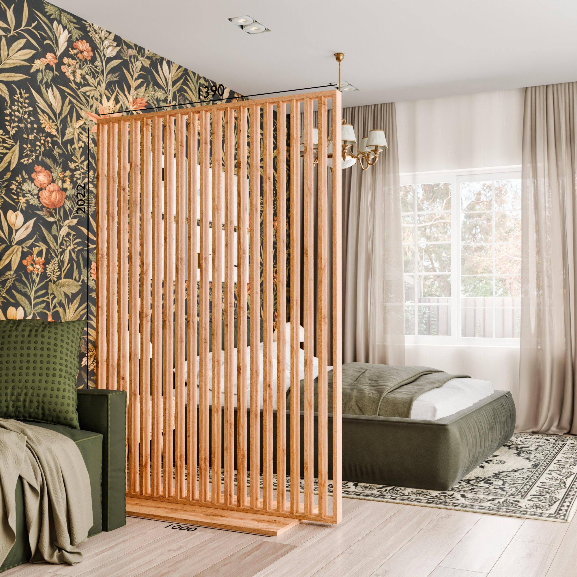 Реечная перегородка ширма для зонирования пространства 1390 мм, Дуб Вотан