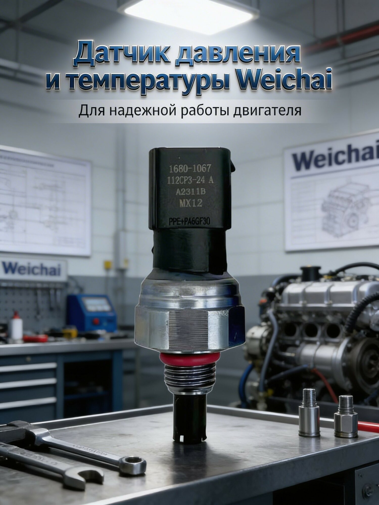 112CP3-24A/1680-1067 датчик давления и температуры для природного газа Weichai, прямая установка M12x1.25 черный АБС-пластик и металл
