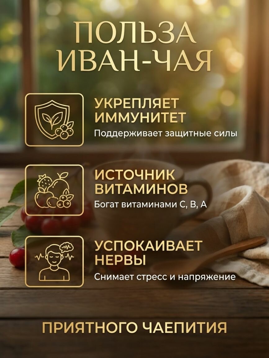 Чай Иван-чай ферментированный с малиной, листовой натуральный травяной, с ягодами, в подарок, 100 г — фото 1