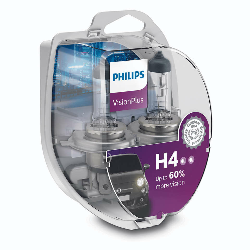 Лампа H4 12V 60/55W P43t +60% vision plus, 2 шт / Philips / 12342VPS2